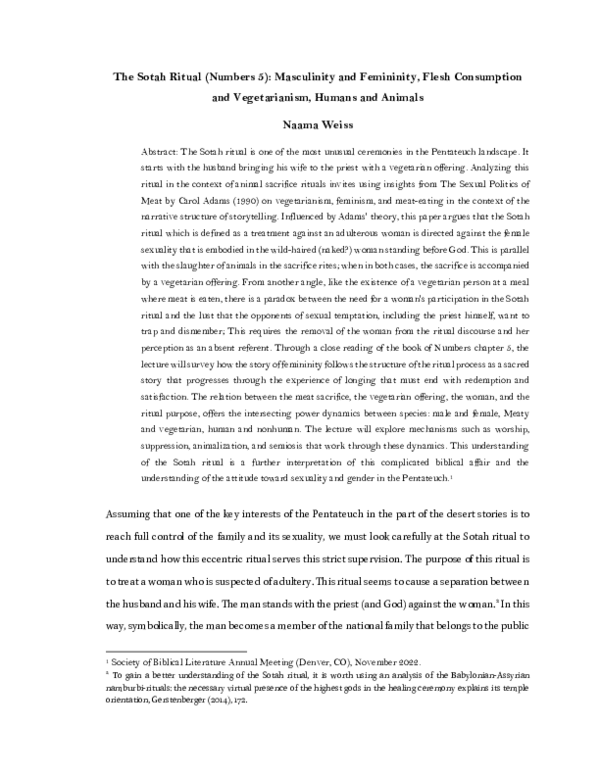 (PDF) The Sotah Ritual: Insights from the Sexual Politics of Meat (1990 ...