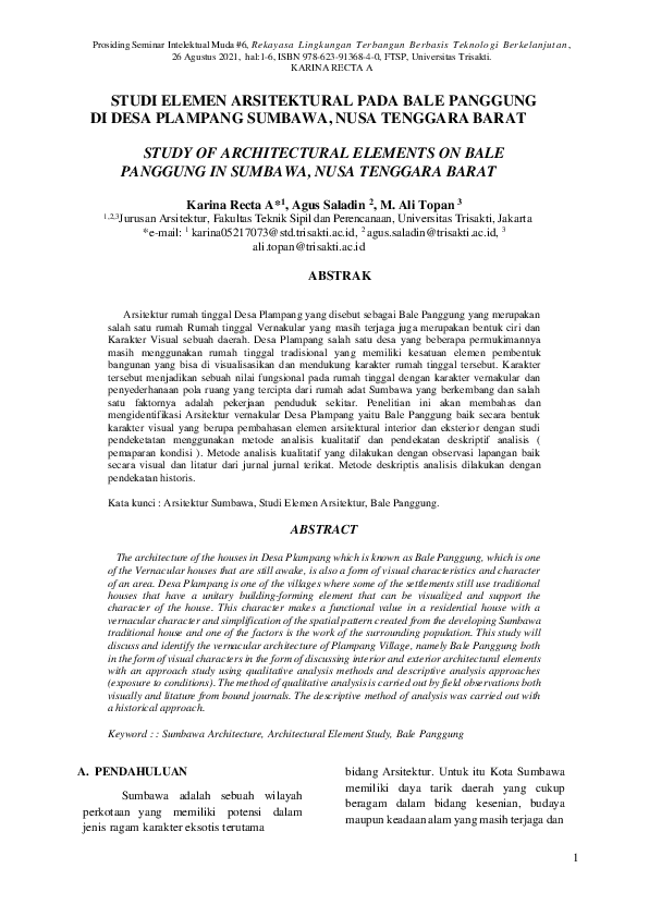 (PDF) Studi Elemen Arsitektural Pada Bale Panggung DI Desa Plampang Sumbawa, Nusa Tenggara Barat