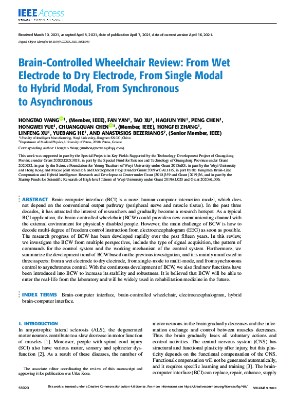 (PDF) Brain-Controlled Wheelchair Review: From Wet Electrode to Dry Electrode, From Single Modal ...