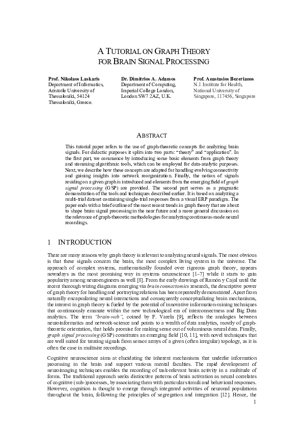 (PDF) A Tutorial on Graph Theory for Brain Signal Analysis
