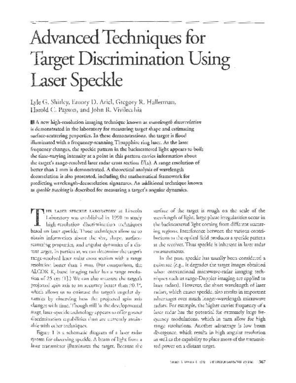 (PDF) Advanced techniques for target discrimination using laser speckle