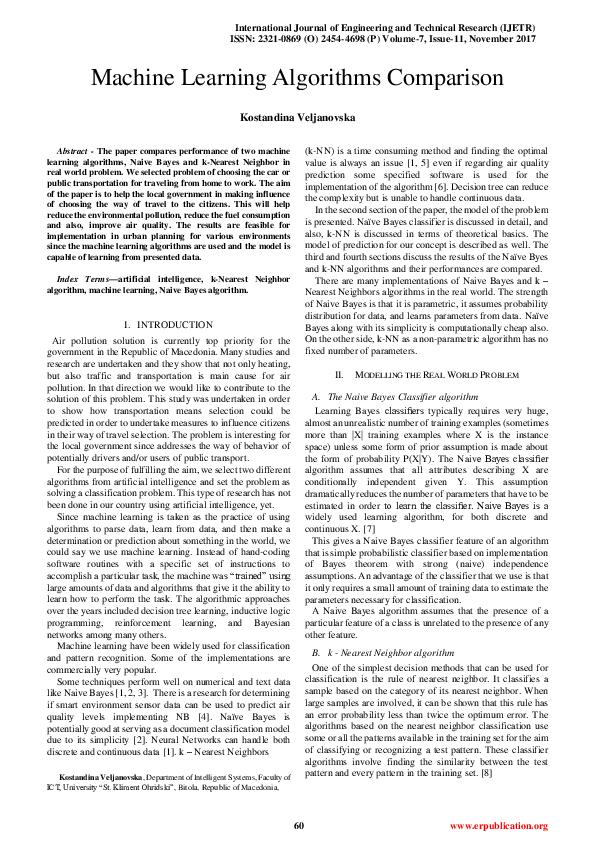 (PDF) Machine Learning Algorithms Comparison