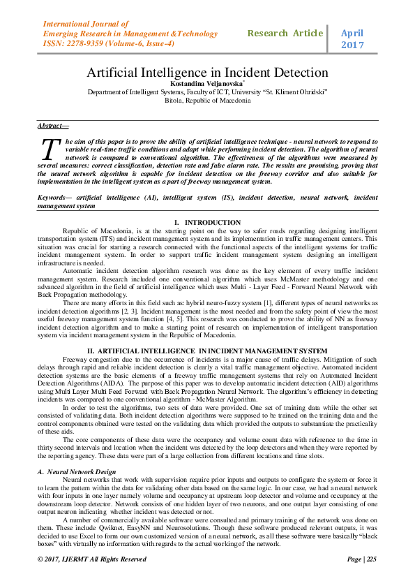 (PDF) Artificial Intelligence in Incident Detection