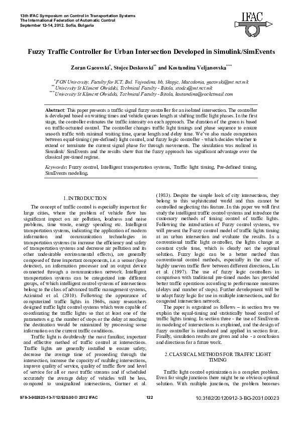 (PDF) Fuzzy Traffic Controller for Urban Intersection Developed in Simulink/SimEvents