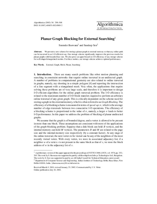 (PDF) Planar Graph Blocking for External Searching