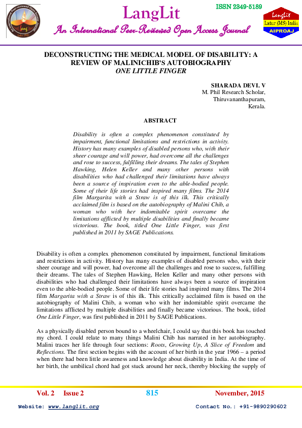 (PDF) Deconstructing the Medical Model of Disability: A Review of ...