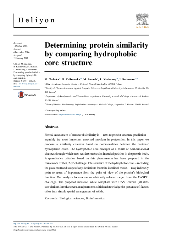 (PDF) Determining protein similarity by comparing hydrophobic core ...