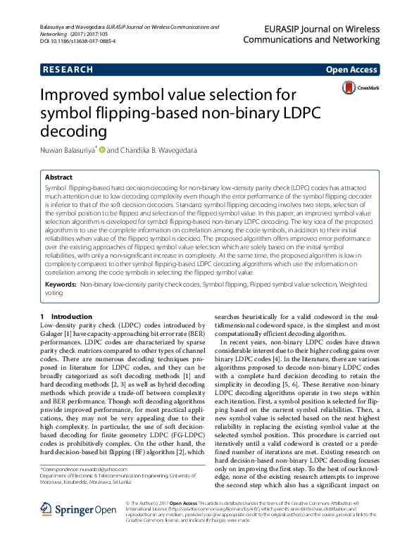 (PDF) Improved symbol value selection for symbol flipping-based non-binary LDPC decoding