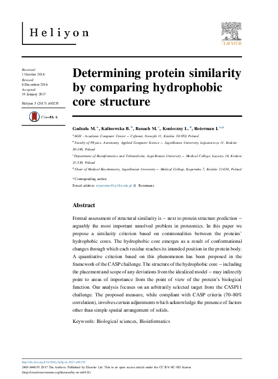 (PDF) Determining protein similarity by comparing hydrophobic core ...