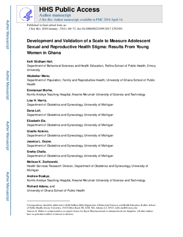 (PDF) Development and Validation of a Scale to Measure Adolescent Sexual and Reproductive Health ...
