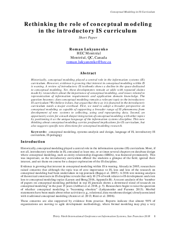 (PDF) Rethinking the role of conceptual modeling in the introductory IS ...