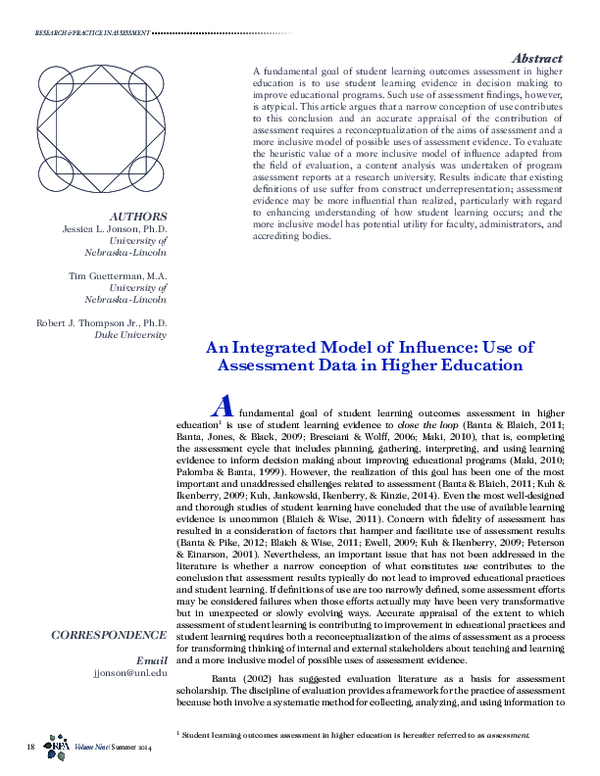 (PDF) An Integrated Model of Influence: Use of Assessment Data in ...