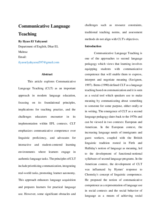 (PDF) Communicative Language Teaching
