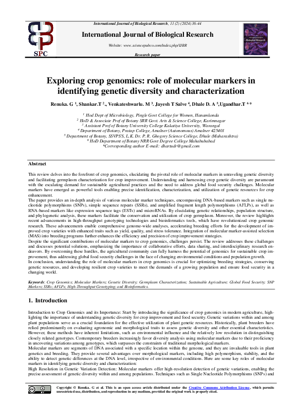 (PDF) Exploring crop genomics: role of molecular markers in identifying genetic diversity and ...