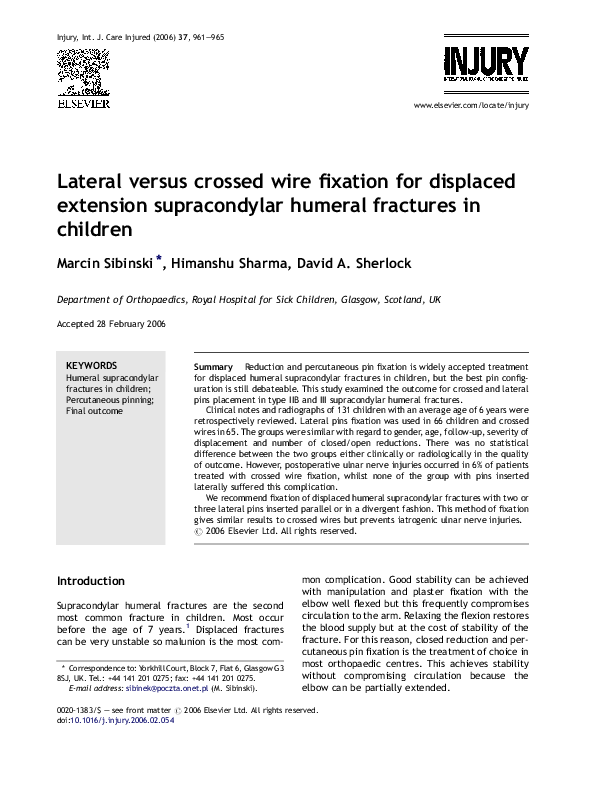 (PDF) Lateral versus crossed wire fixation for displaced extension ...