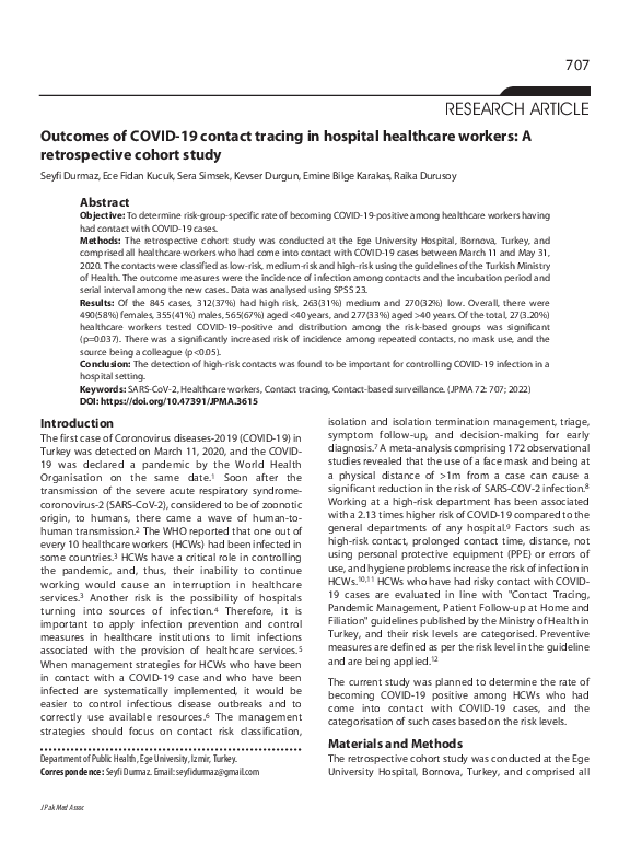 (PDF) Outcomes of COVID-19 contact tracing in hospital healthcare ...