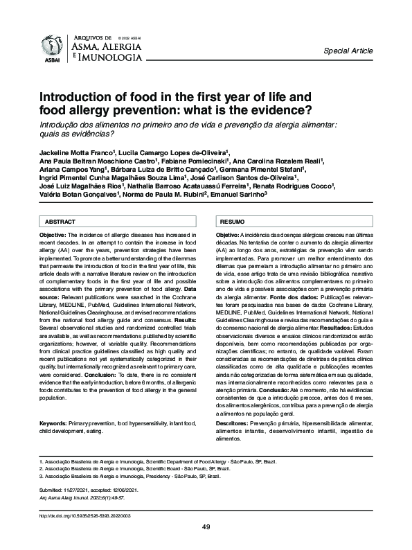 (PDF) Introduction of food in the first year of life and food allergy ...