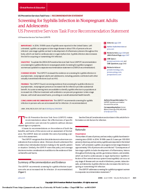 (PDF) Screening for Syphilis Infection in Nonpregnant Adults and ...