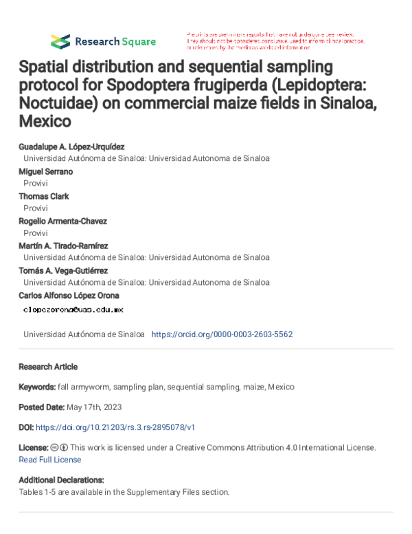 (PDF) Spatial distribution and sequential sampling protocol for Spodoptera frugiperda ...