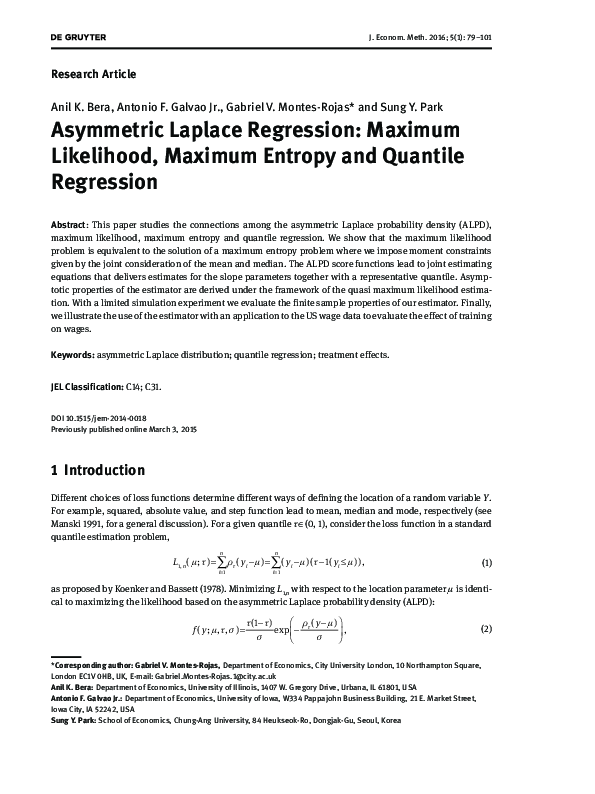 (PDF) Asymmetric Laplace Regression: Maximum Likelihood, Maximum ...