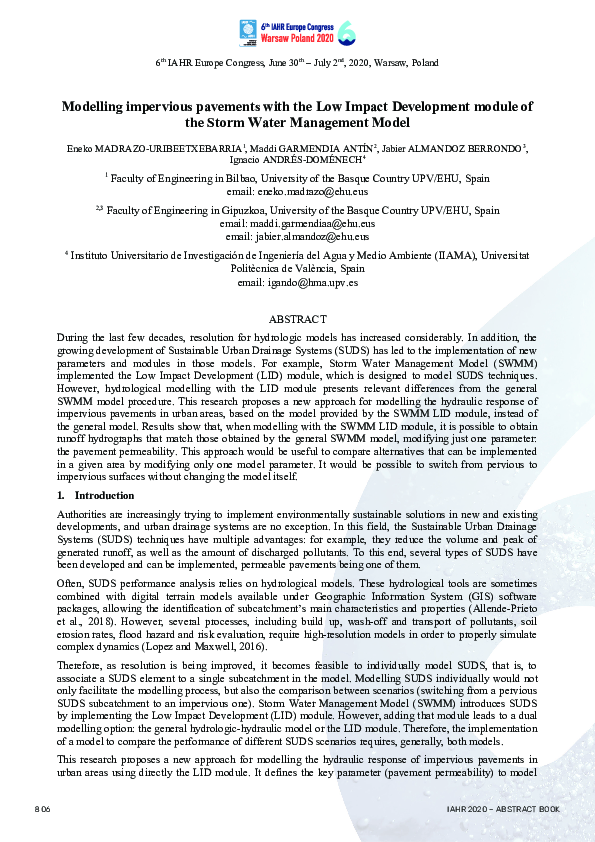 (PDF) Modelling impervious pavements with the Low Impact Development module of the Storm Water ...