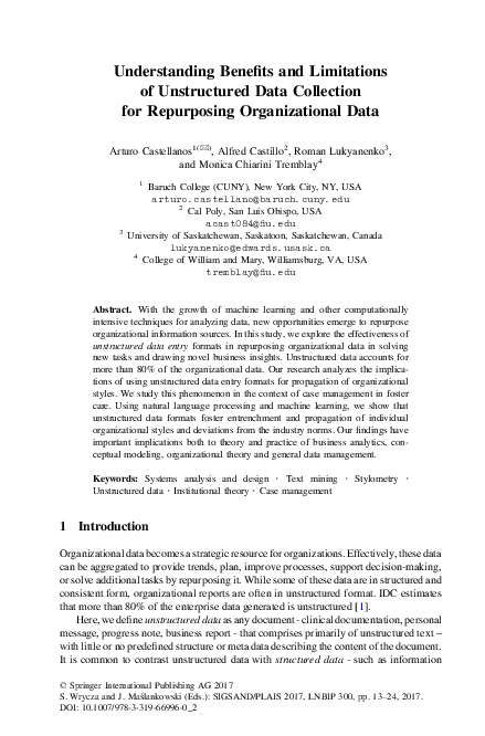 (PDF) Understanding Benefits and Limitations of Unstructured Data Collection for Repurposing ...