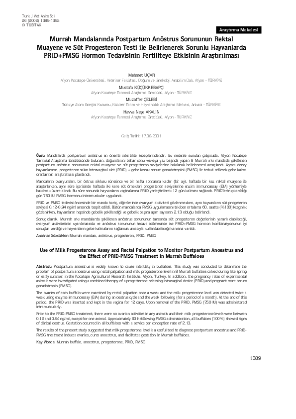 (PDF) Use of milk progesterone assay and rectal palpation to monitor ...