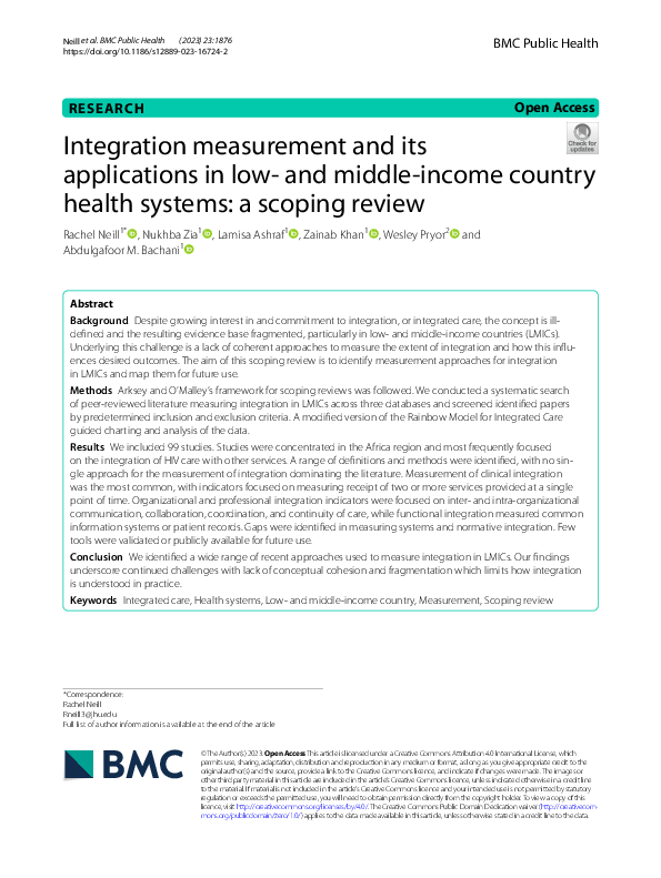(PDF) Integration measurement and its applications in low- and middle ...
