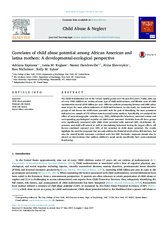 (PDF) Correlates of child abuse potential among African American and ...