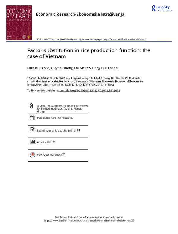 (PDF) Factor substitution in rice production function: the case of Vietnam