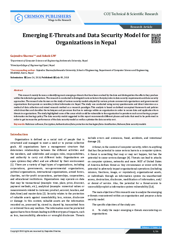 (PDF) Emerging E-Threats and Data Security Model for Organizations in Nepal