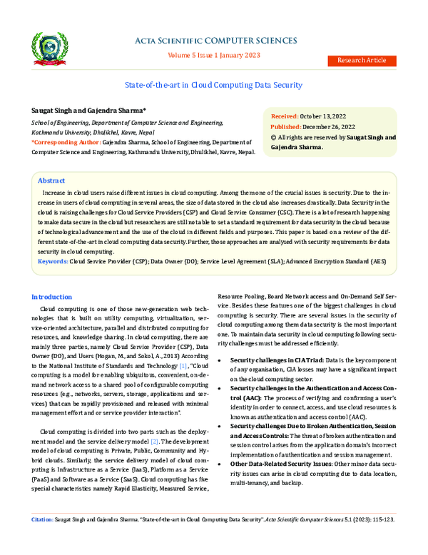 (PDF) State-of-the-art in Cloud Computing Data Security