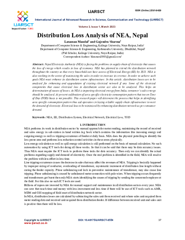 (PDF) Distribution Loss Analysis of NEA, Nepal