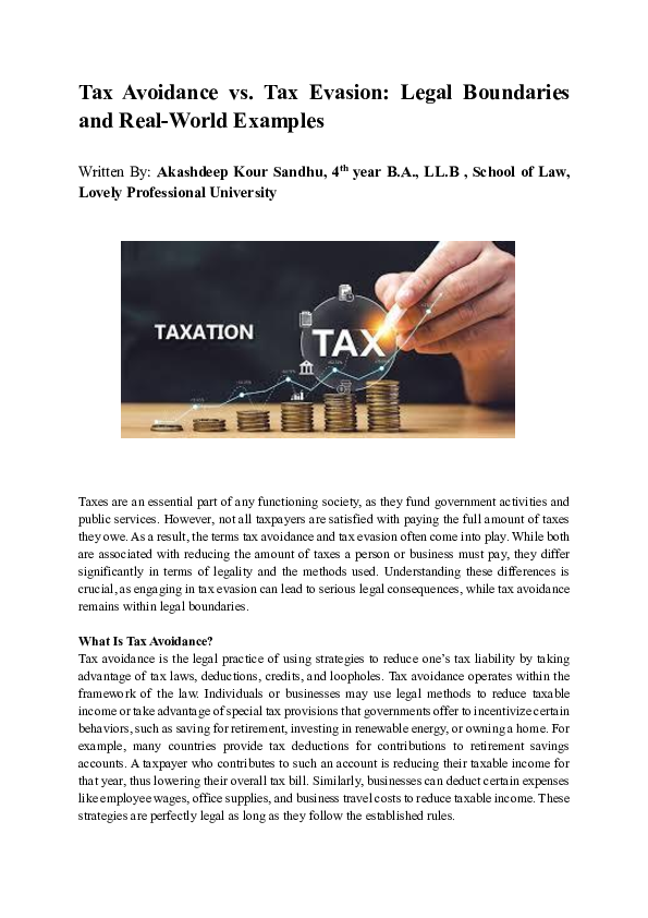 (PDF) Tax Avoidance vs. Tax Evasion: Legal Boundaries and Real-World ...