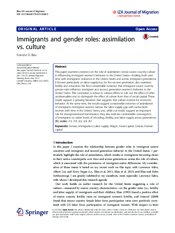 (PDF) Immigrants and gender roles: assimilation vs. culture
