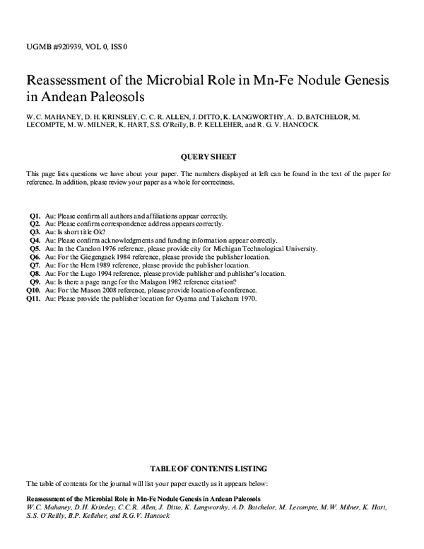 (PDF) Reassessment of the Microbial Role in Mn-Fe Nodule Genesis in ...