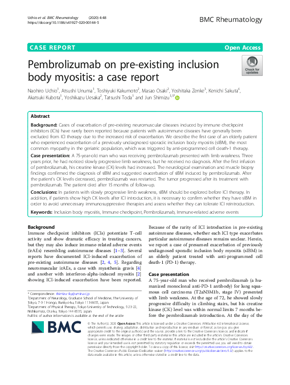 (PDF) Pembrolizumab on pre-existing inclusion body myositis: a case report