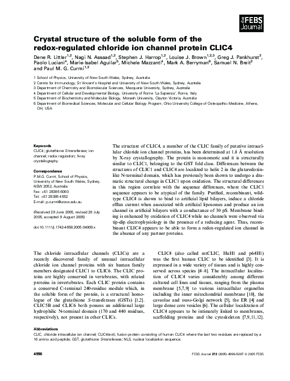 (PDF) Crystal structure of the soluble form of the redox‐regulated ...