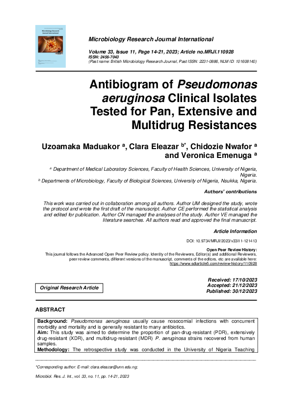 (PDF) Antibiogram of Pseudomonas aeruginosa Clinical Isolates Tested ...