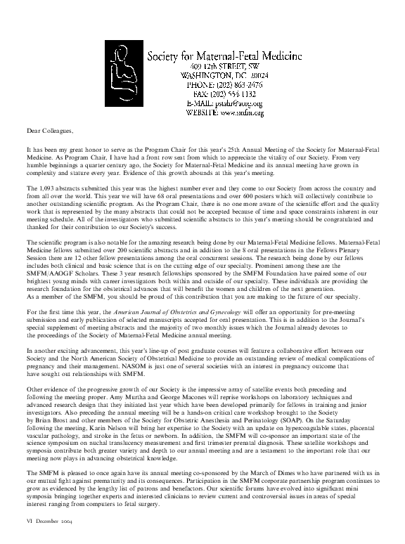 (PDF) Letter from the 2005 SMFM Program Chair