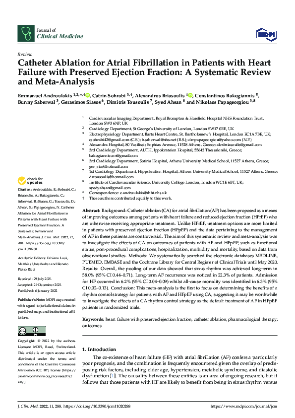 (PDF) Catheter Ablation for Atrial Fibrillation in Patients with Heart Failure with Preserved ...