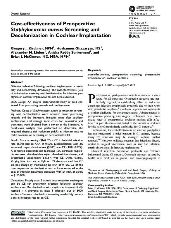 (PDF) Cost-effectiveness of Preoperative Staphylococcus aureus ...