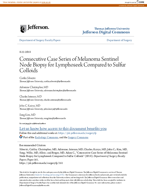 (PDF) Consecutive Case Series of Melanoma Sentinel Node Biopsy for ...
