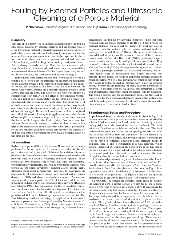 (PDF) Fouling by External Particles and Ultrasonic Cleaning of a Porous ...