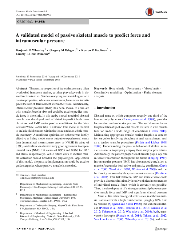 (PDF) A validated model of passive skeletal muscle to predict force and ...