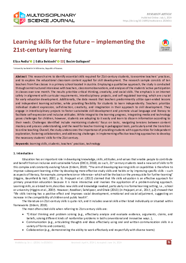 (PDF) Learning skills for the future -implementing the 21st-century learning