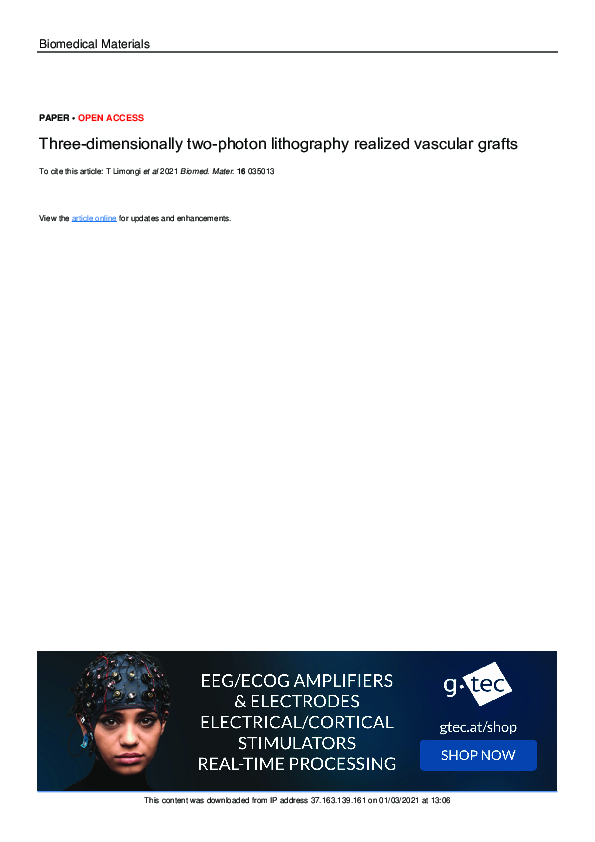 (PDF) Three-dimensionally two-photon lithography realized vascular grafts