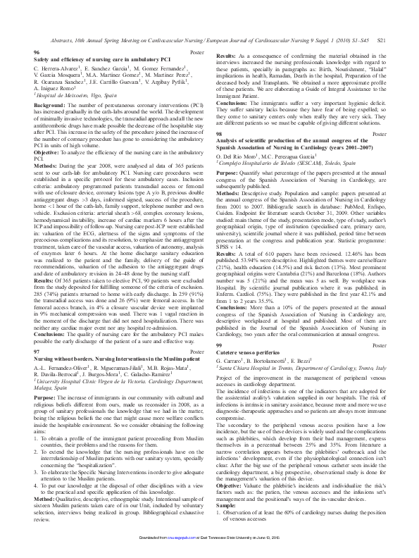 (PDF) 96 Poster Safety and efficiency of nursing care in ambulatory PCI