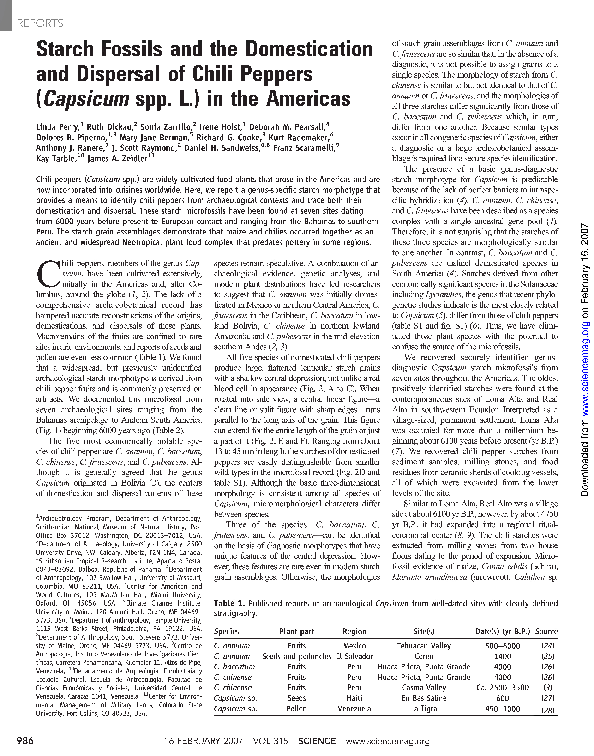 (PDF) Starch Fossils and the Domestication and Dispersal of Chili ...