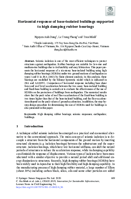 Pdf Horizontal Response Of Base Isolated Buildings Supported To High Damping Rubber Bearings
